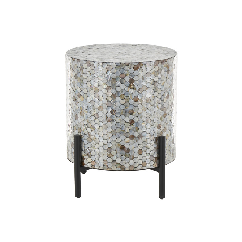 Latitude Run® Cole And Grey Mother Of Pearl Shell Handmade Inlay Abstract Accent Table With ...